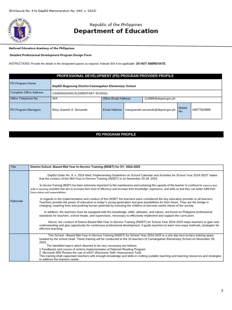 Mid-Year INSET Schedule 2025 | PDF | Teachers | Learning