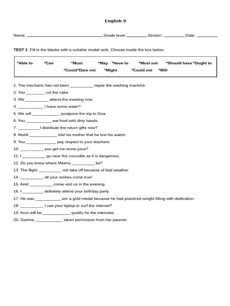Enhancement Act 1 Modals Conditionals Pdf