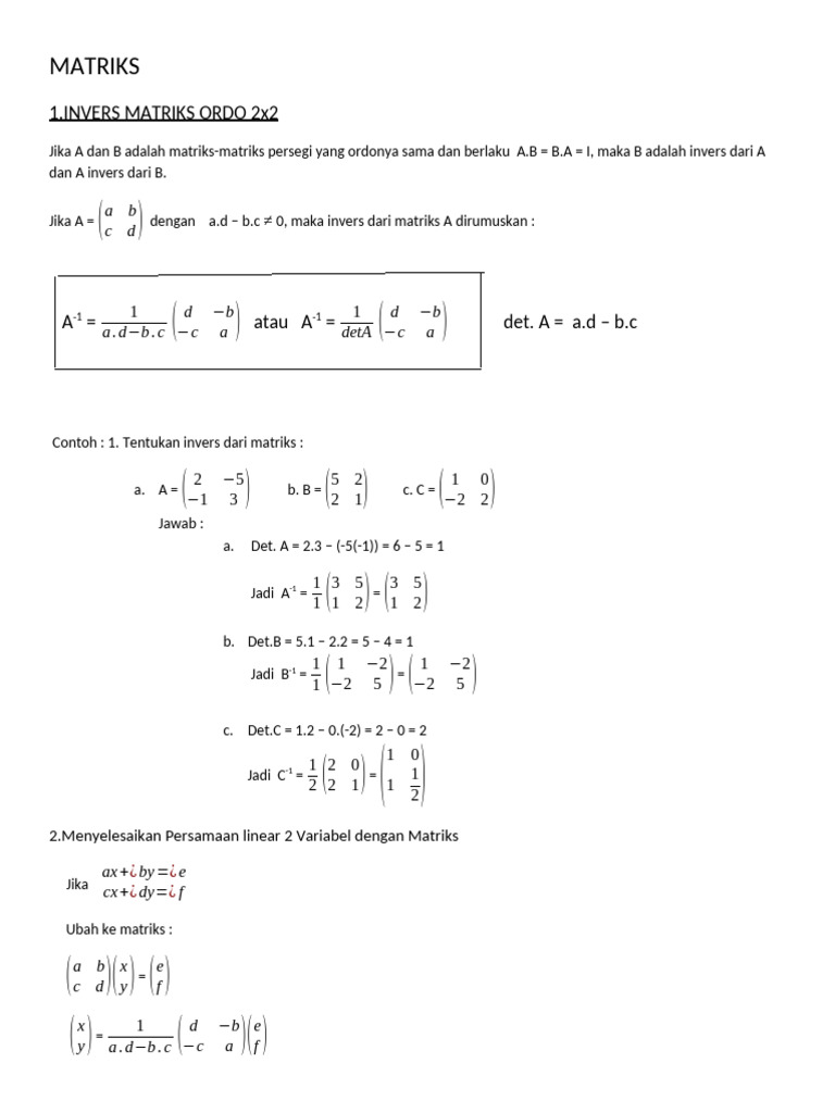 Invers Matriks dan Penyelesaian Persamaan | PDF