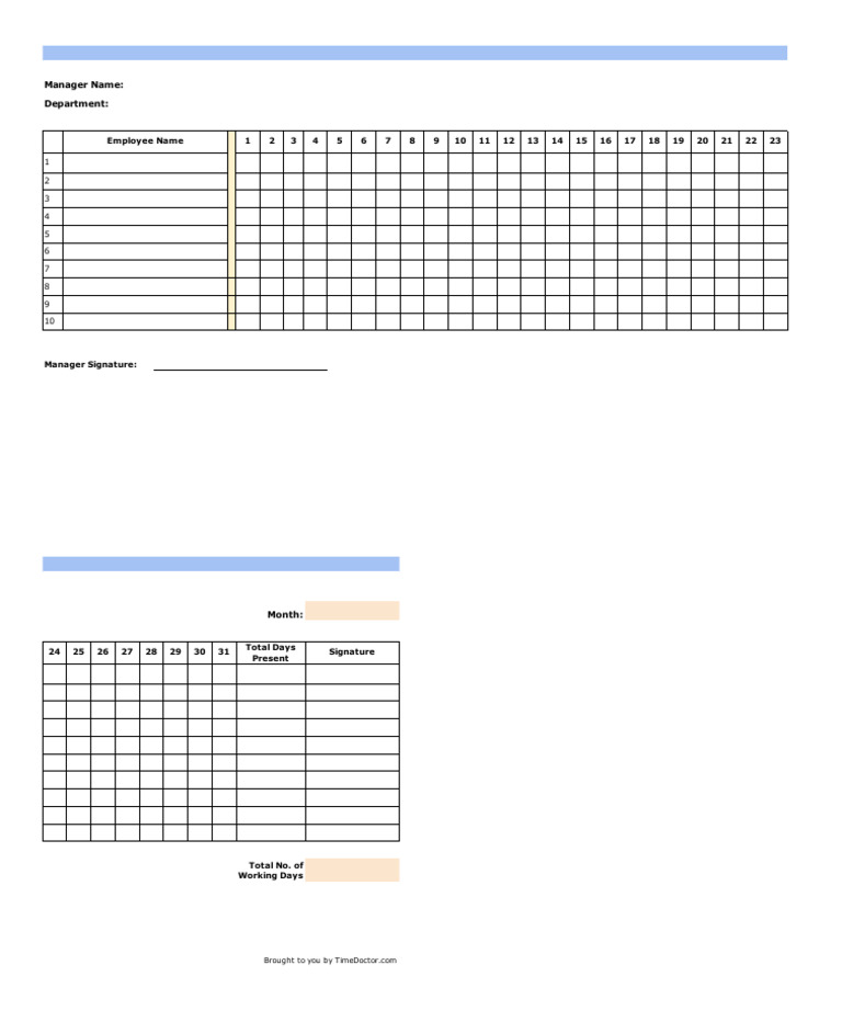 Monthly Employee Attendance Sheet | PDF