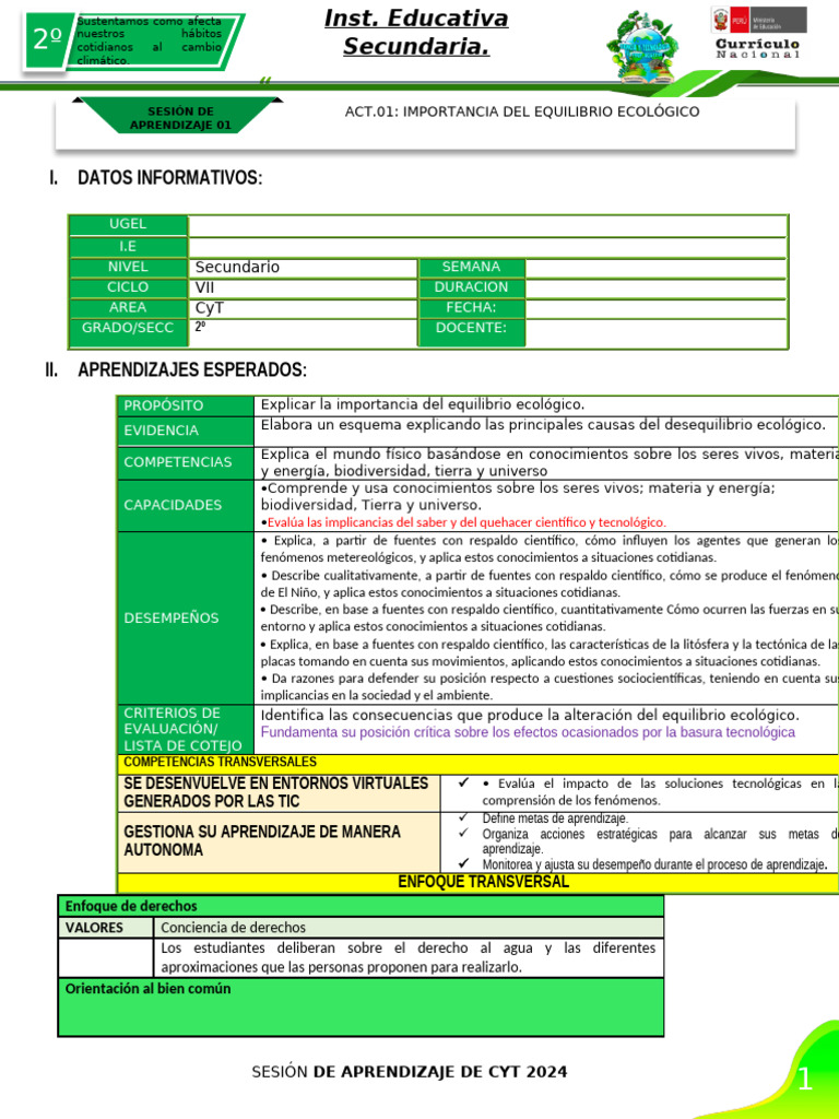 A-2º Ses Act 1-Cyt-Und 8 | PDF | Aprendizaje | Evaluación
