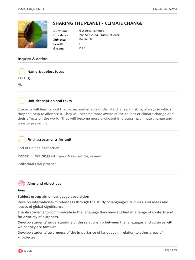 SHARING THE PLANET - CLIMATE CHANGE Lesson Plan | PDF | Climate Change ...