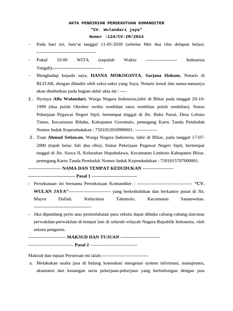 Akta Pendirian Persekutuan | PDF