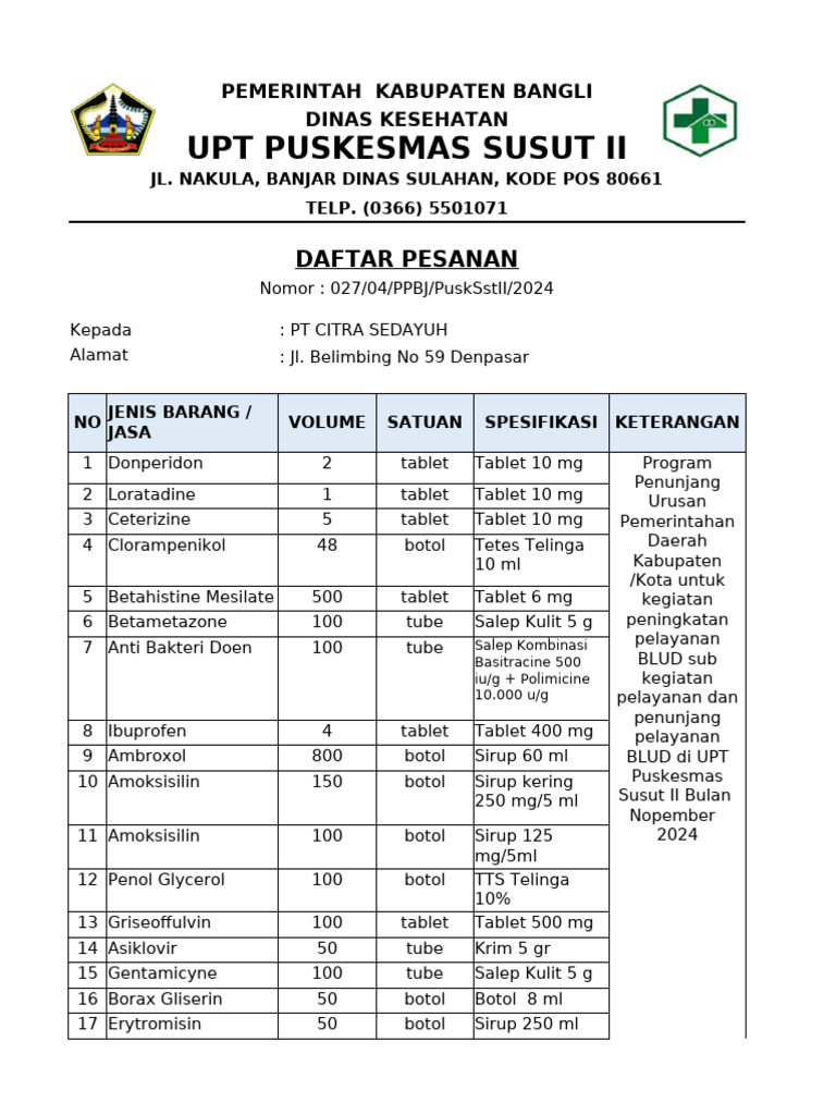 Format Daftar Pesanan | PDF