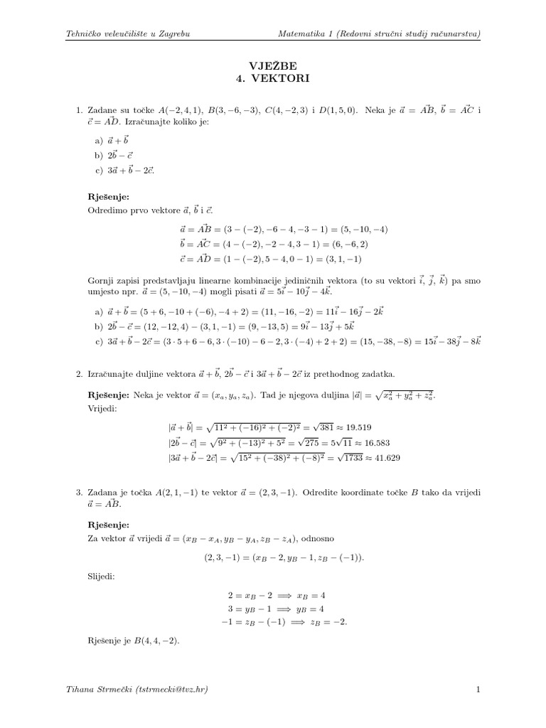 MAT1 Redovni RAC - 4 Vektori - Vjezbe Strmecki | PDF