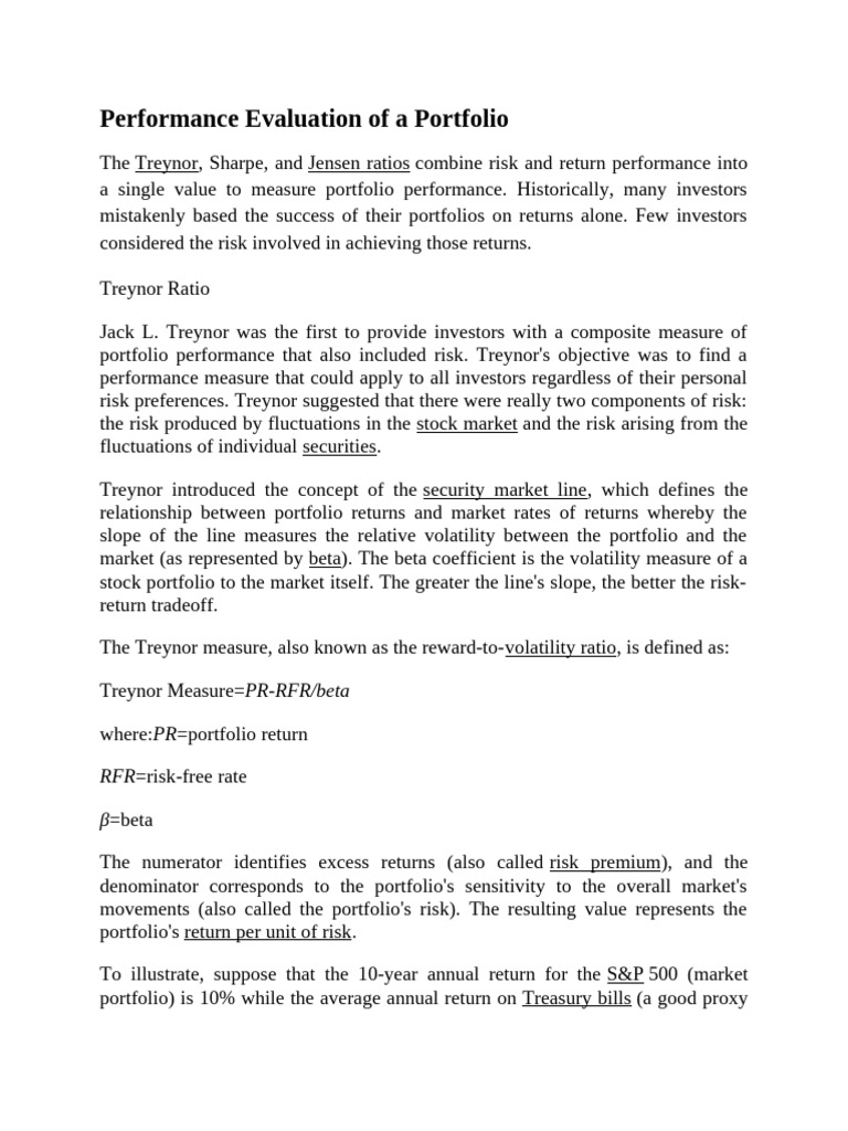 Performance Evaluation of A Portfolio | PDF | Sharpe Ratio | Capital ...