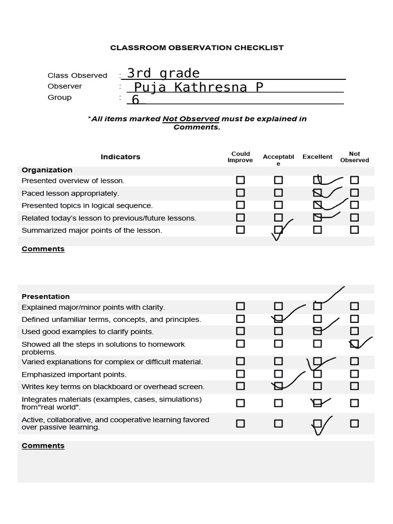 Classroom Observation Checklist - Eyl | PDF | Cognitive Psychology | Teaching