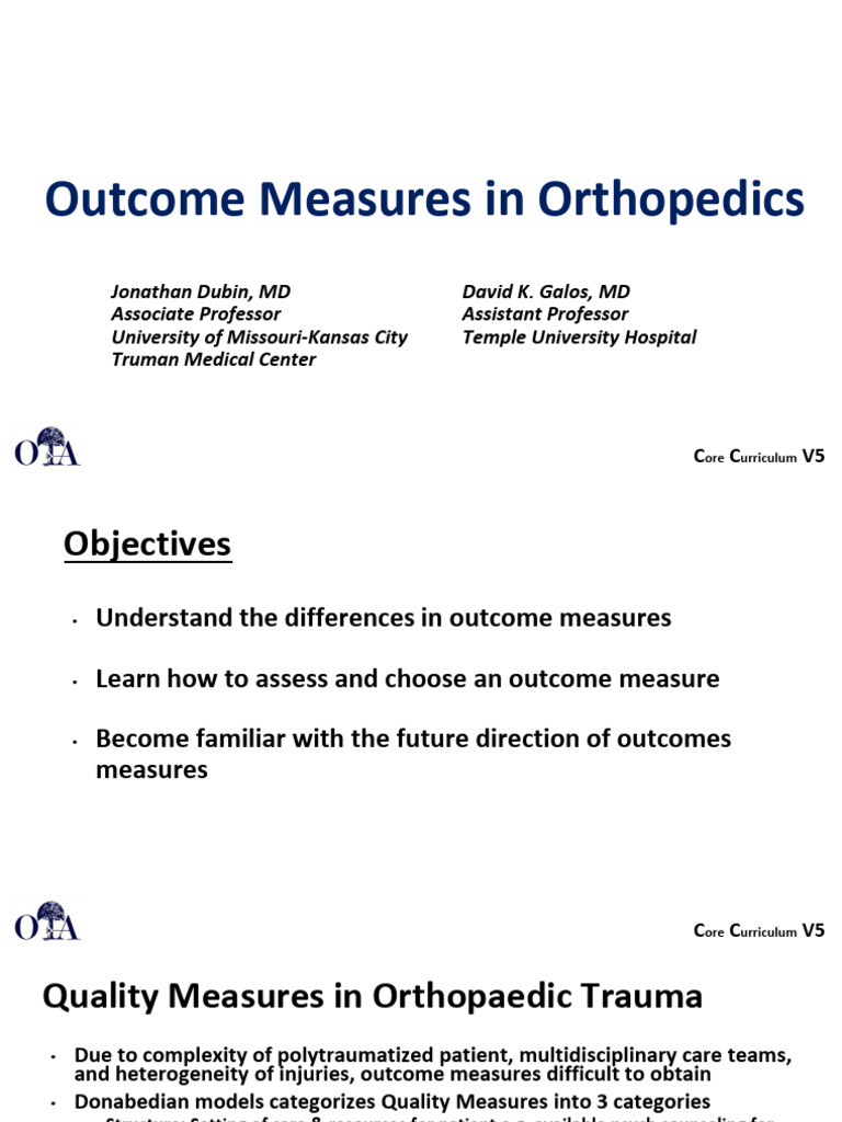 Outcome Measures in Orthopedic | PDF | Validity (Statistics ...