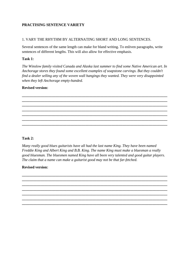 Practising Sentence Variety | PDF | Sentence (Linguistics) | Blues