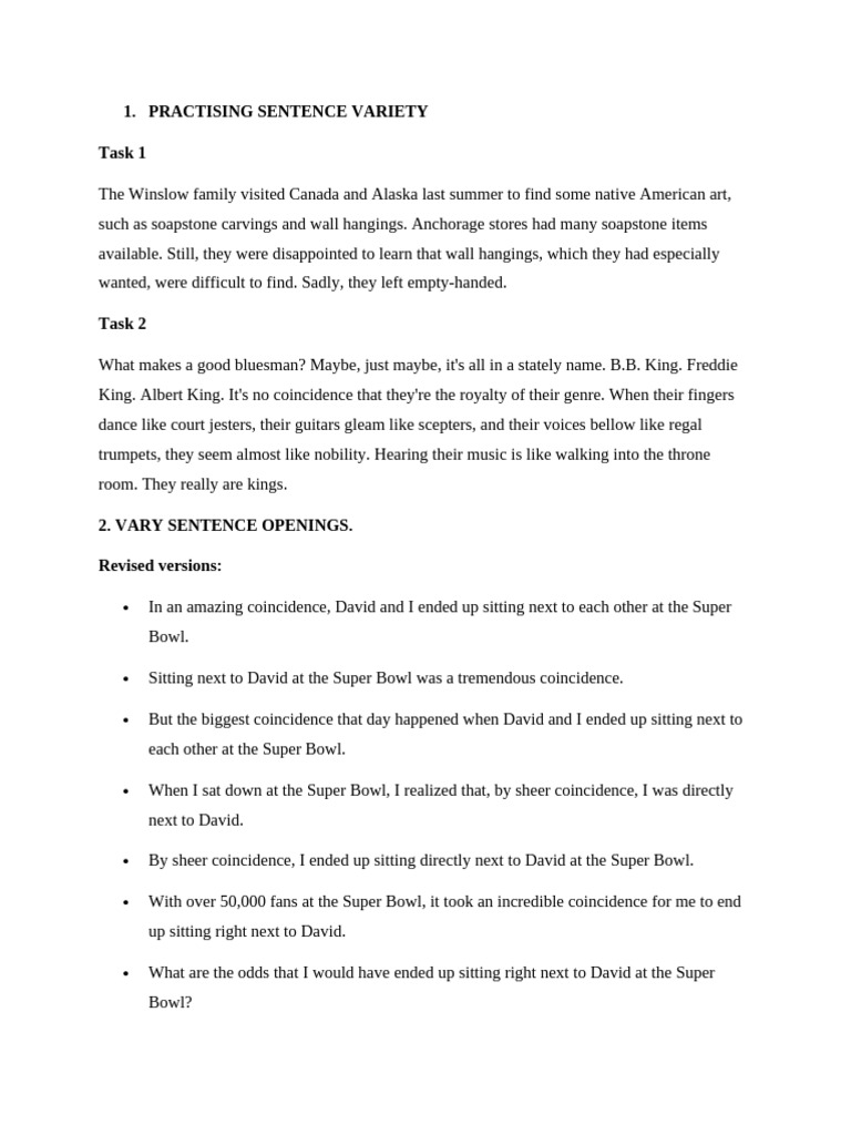 Practising Sentence Variety Answers | PDF