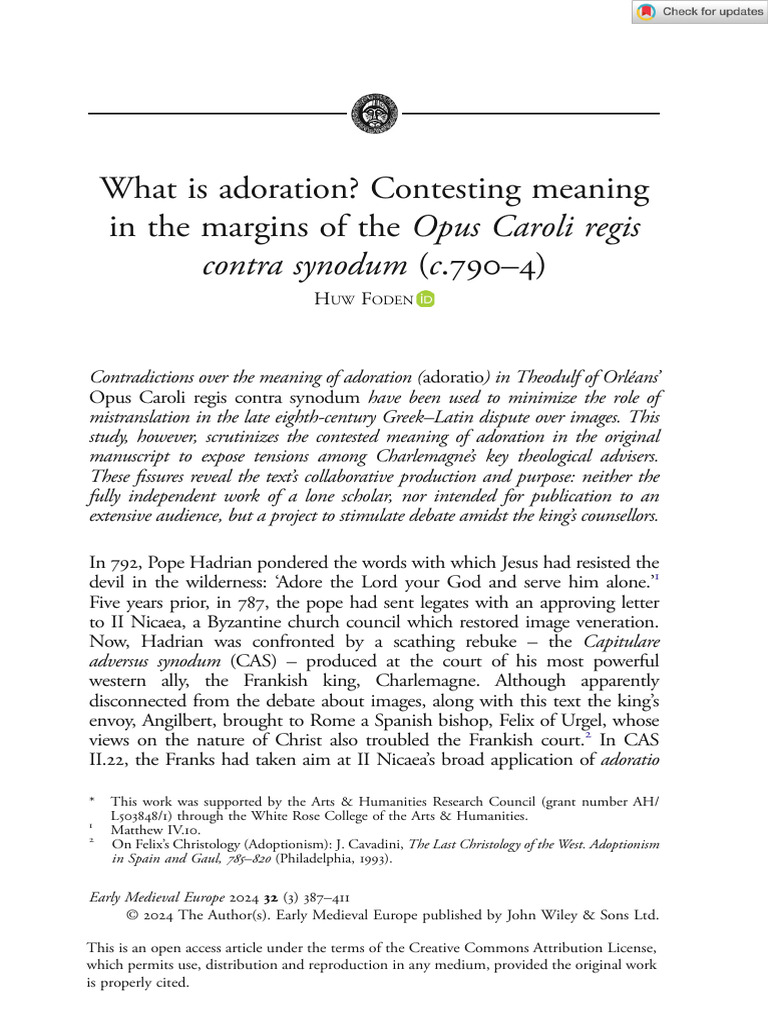 Early Medieval Europe - 2024 - Foden - What Is Adoration Contesting ...