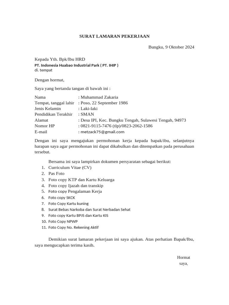 Format Surat Lamaran M | PDF