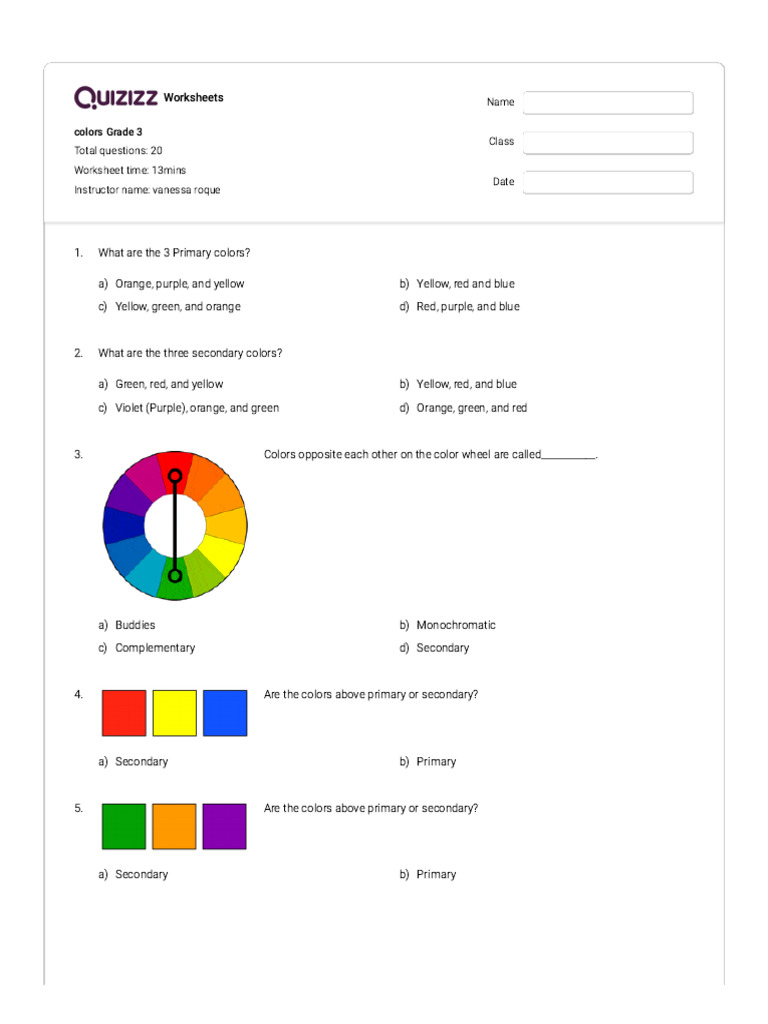 colors Grade 3 _ Quizizz | PDF | Color | Yellow