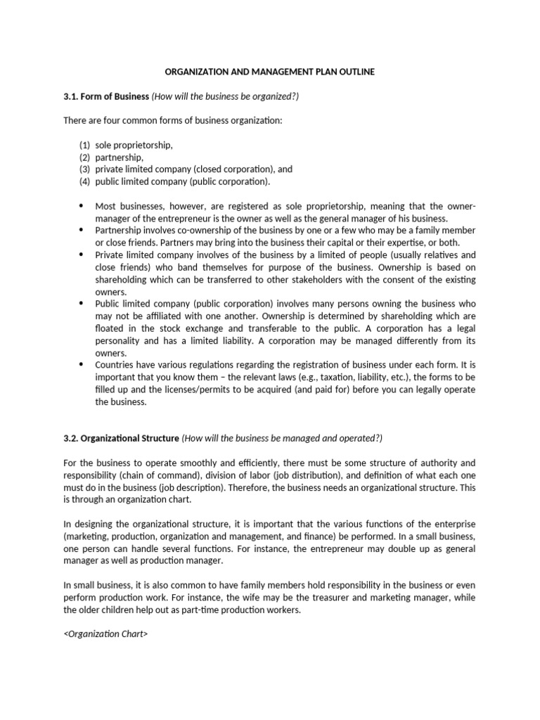 ORGANIZATION-AND-MANAGEMENT-PLAN-OUTLINE | PDF | Corporations | Expense