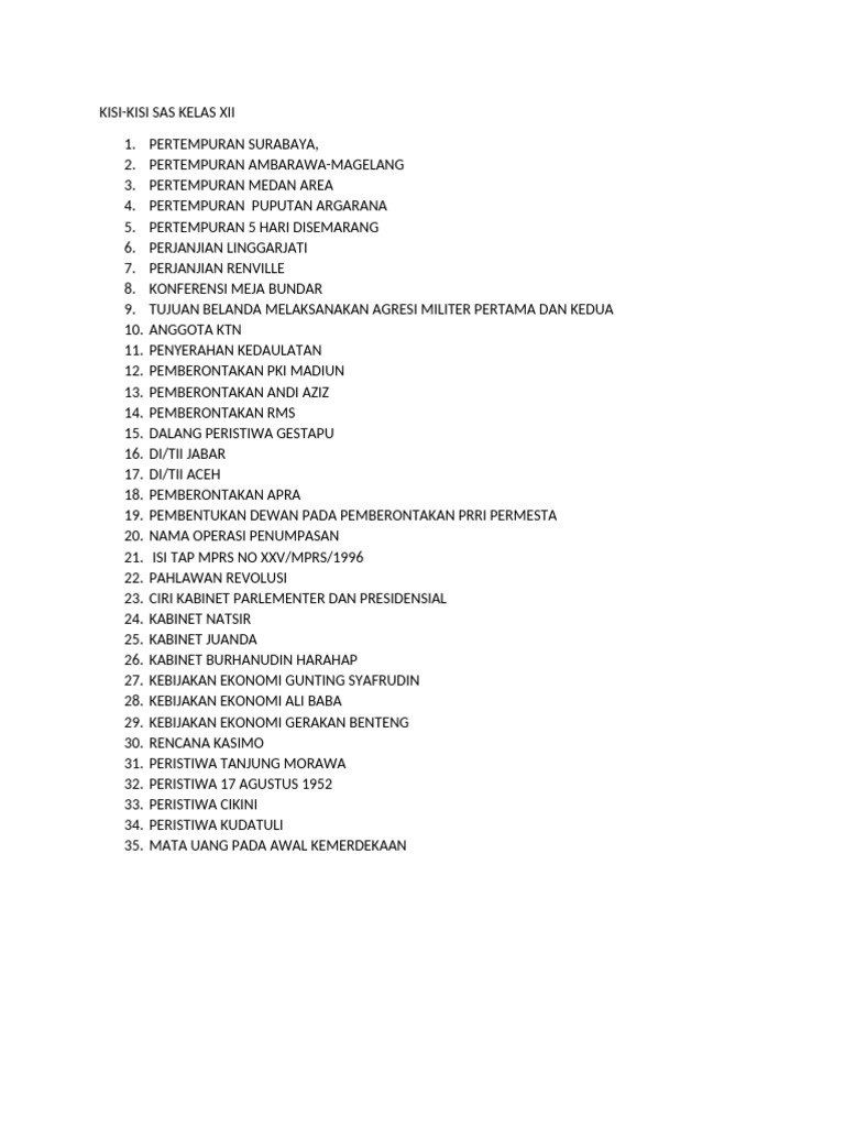 Kisi-Kisi Sas Sejarah-Kelas Xii | PDF