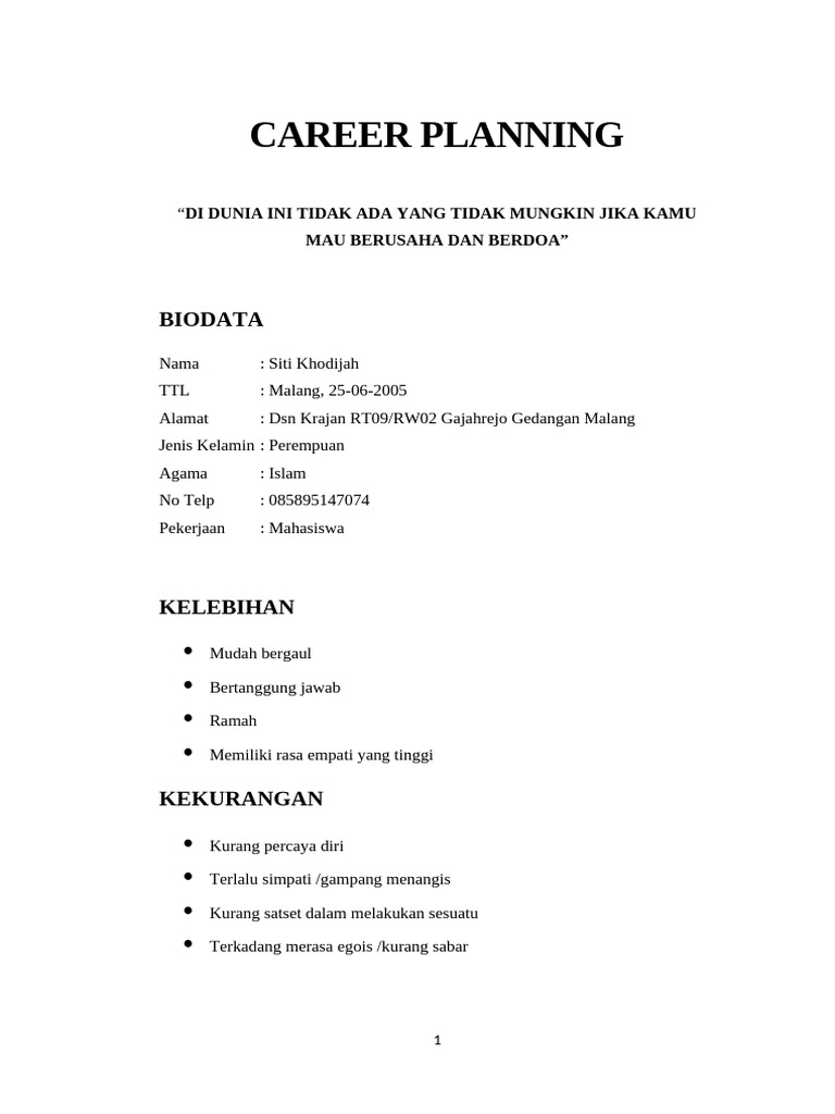 Rencana Karir Siti Khodijah | PDF