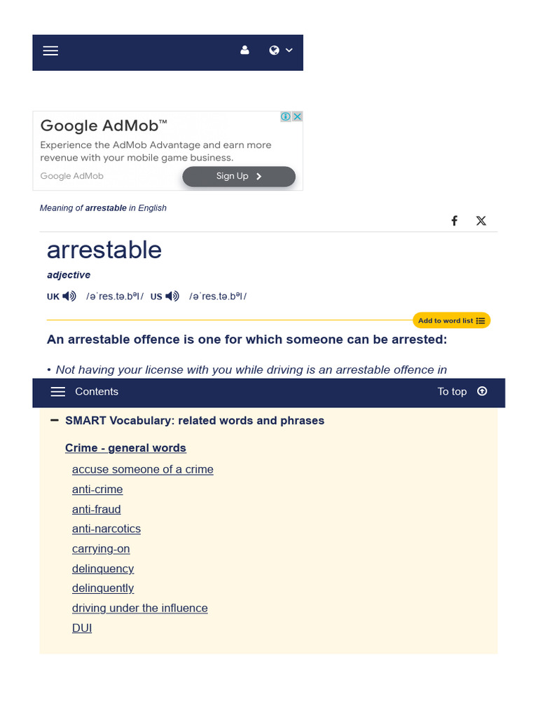 ARRESTABLE - English Meaning - Cambridge Dictionary | PDF | Crimes ...