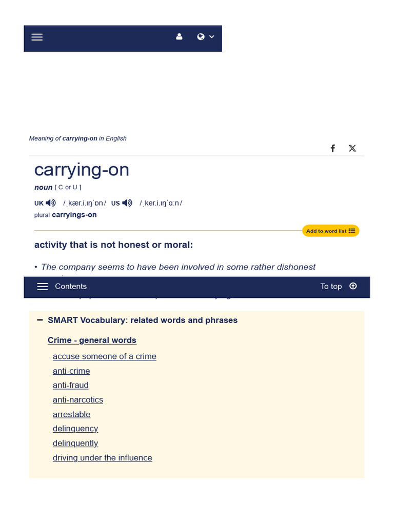 "Carrying-On: Definition & Examples" | PDF | English Language | Lexicology