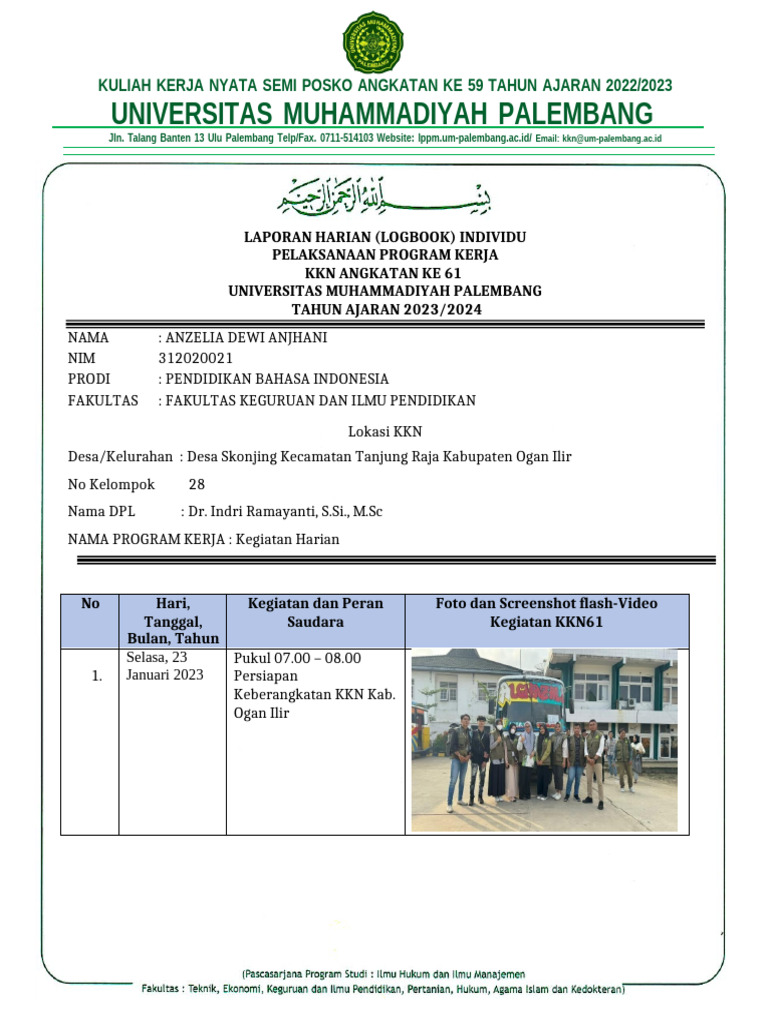 Laporan Harian (Logbook) KKN 61 Anzelia Dewi Anjhani | PDF