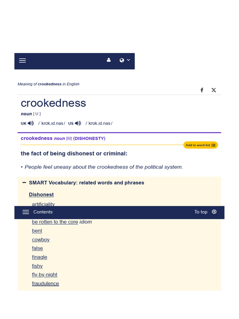 CROOKEDNESS - English Meaning - Cambridge Dictionary | PDF ...