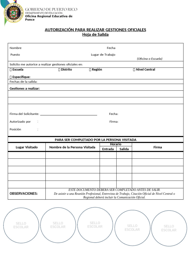 Autorización para Realizar Gestiones Oficiales Orep | PDF