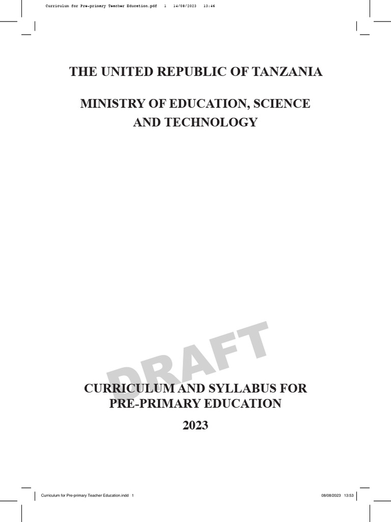 Curriculum For Pre-Primary Teacher Education | PDF | Curriculum | Preschool