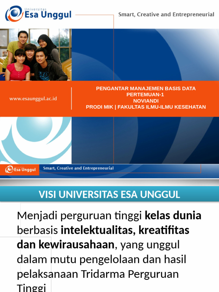 UEU Manajemen Basis Data Dan Aplikasi Dalam MIK Pertemuan 1 | PDF