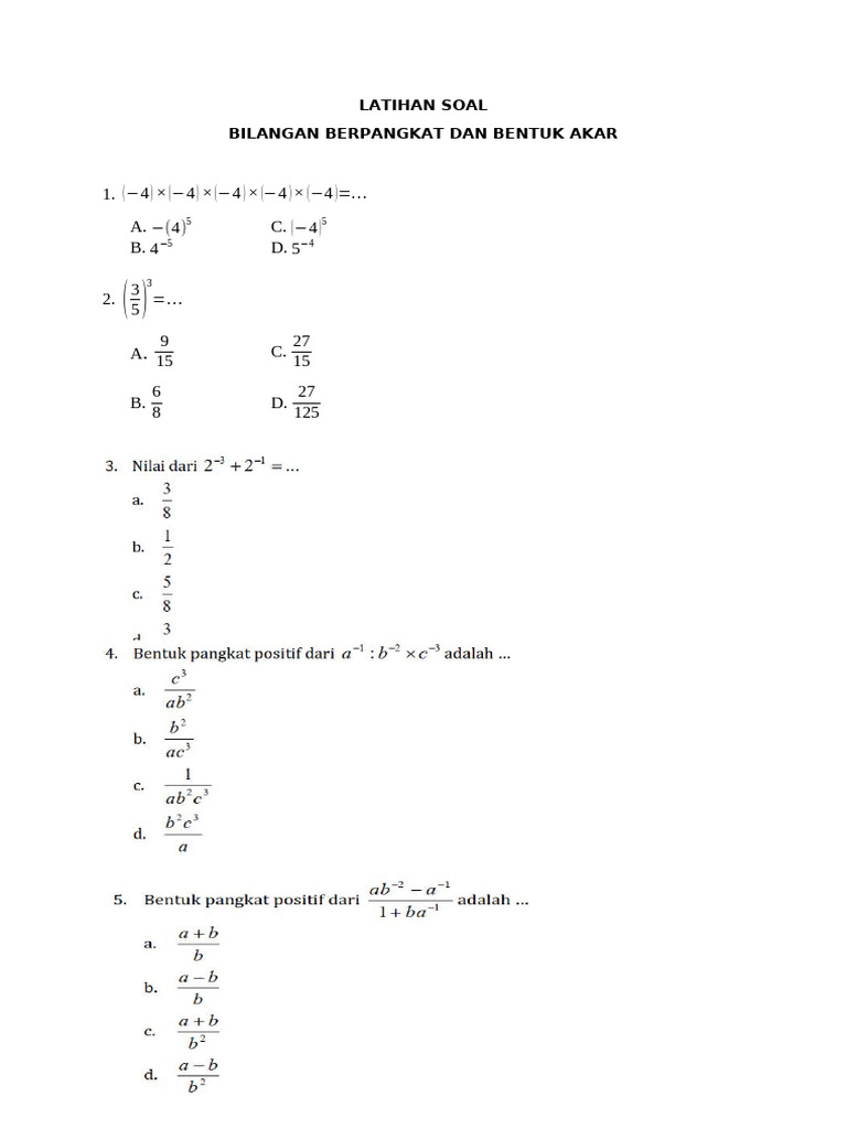 Latihan Soal Eksponen Dan Akar | PDF