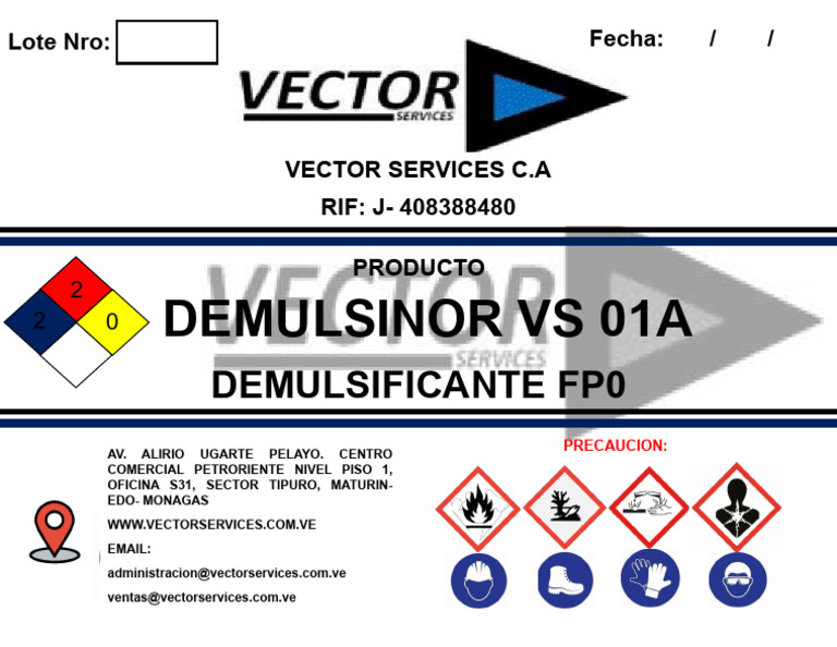 Etiqueta Vector Demulsificante DEMULSINOR VS 01A | PDF