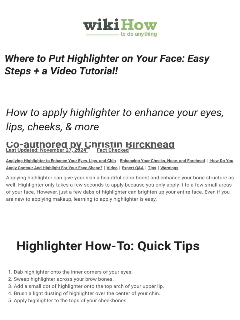 How To Apply Highlighter Makeup - The Best Way For Your Face | PDF ...