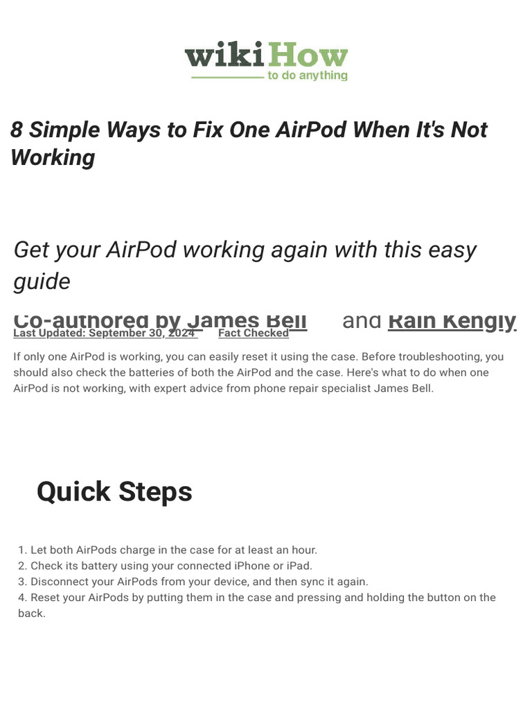 Fix One AirPod Not Working: 8 Steps | PDF | Smartphone | Mobile Phones