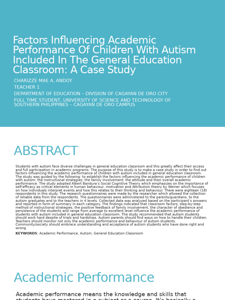 Factors Influencing Academic Performance of Children With Autism (Final ...