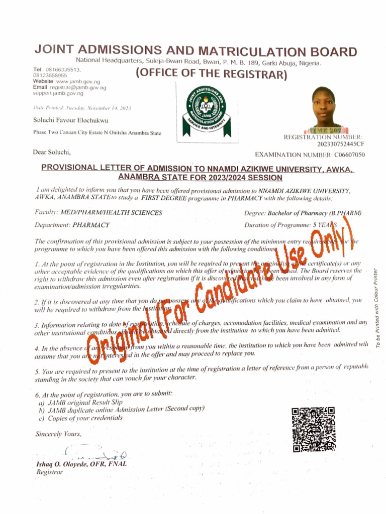 Admission Letter | PDF