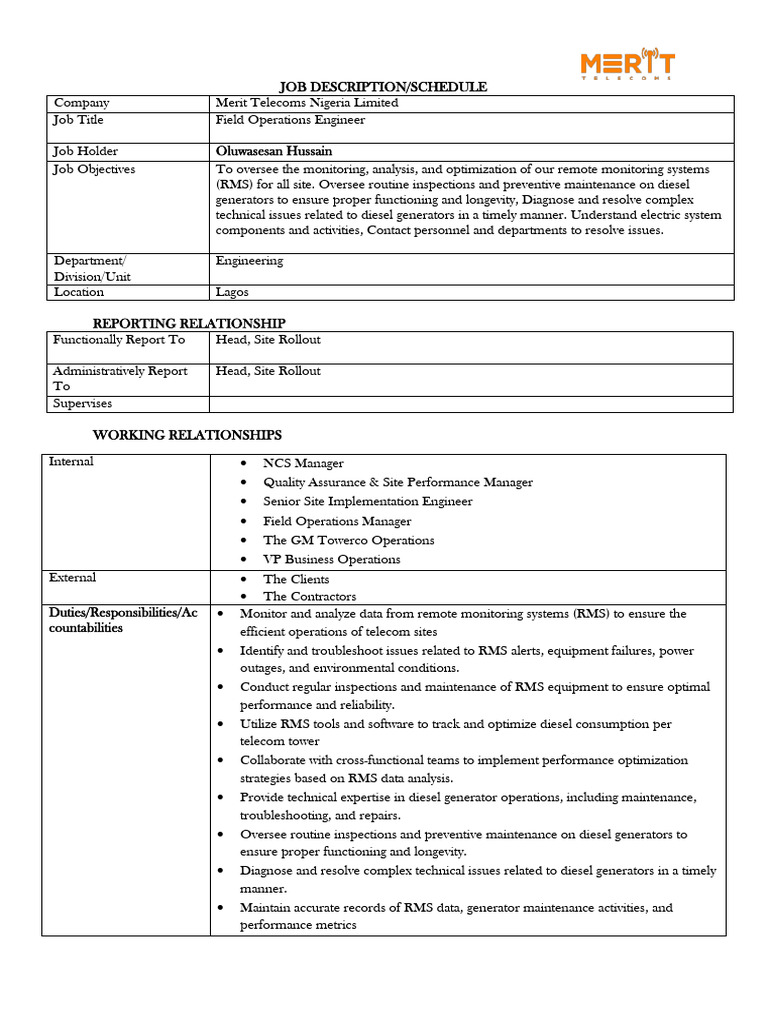 Field Operations Engineer Overview | PDF | Reliability Engineering ...