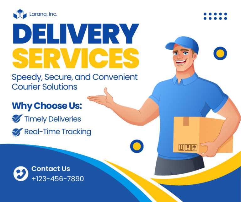 Blue and Yellow Illustrated Delivery Services Facebook Post | PDF