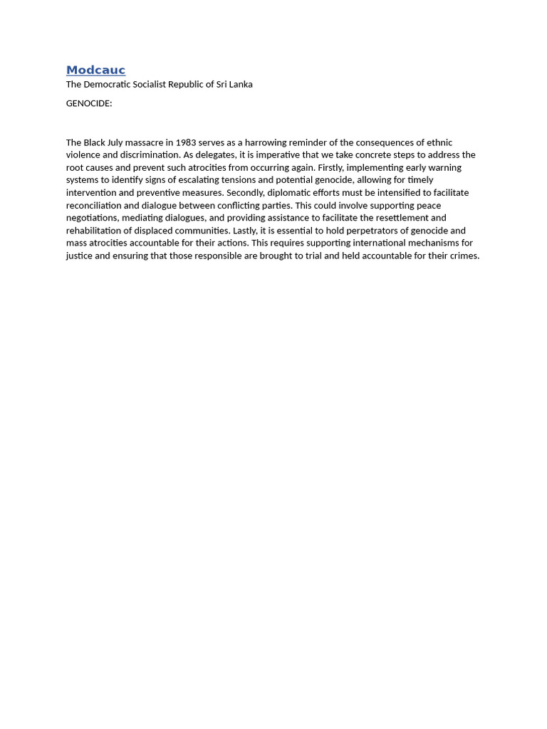 MODERATE CAUCUS - Genocide | PDF