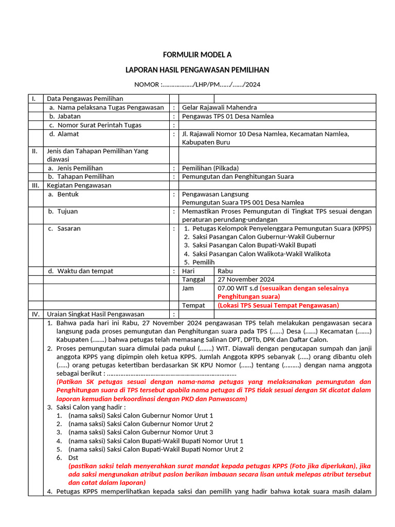 FORMULIR MODEL A Perhitungan Suara | PDF