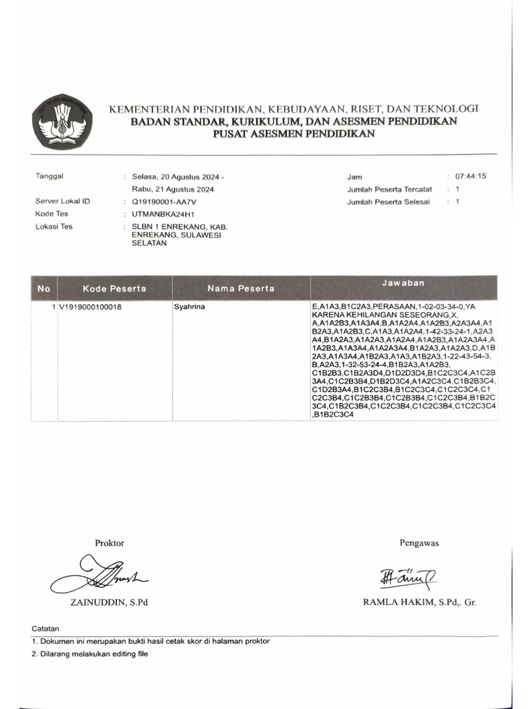Bukti Hasil ANBK H-1 | PDF