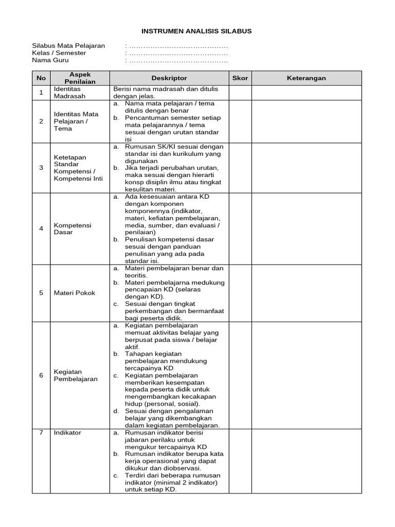 Instrumen Analisis Silabus-1 | PDF