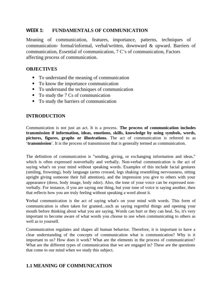 Introduction To Communication Skills - Week1 | PDF | Communication | Nonverbal Communication
