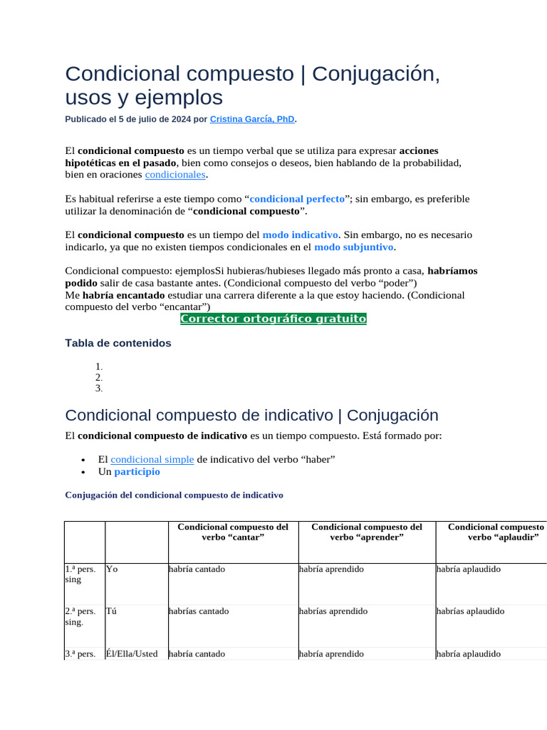 Condicional Compuesto | PDF | Verbo | Conjugación gramatical