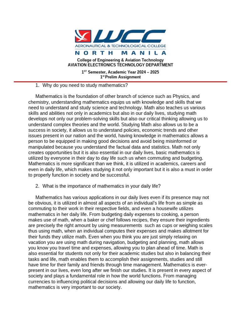 Moriles Math Ass#1 3a Aet | PDF | Mathematics | Science