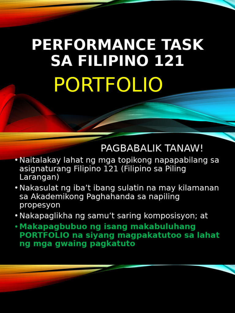 Performance Task Sa Filipino 121 Portfolio | PDF