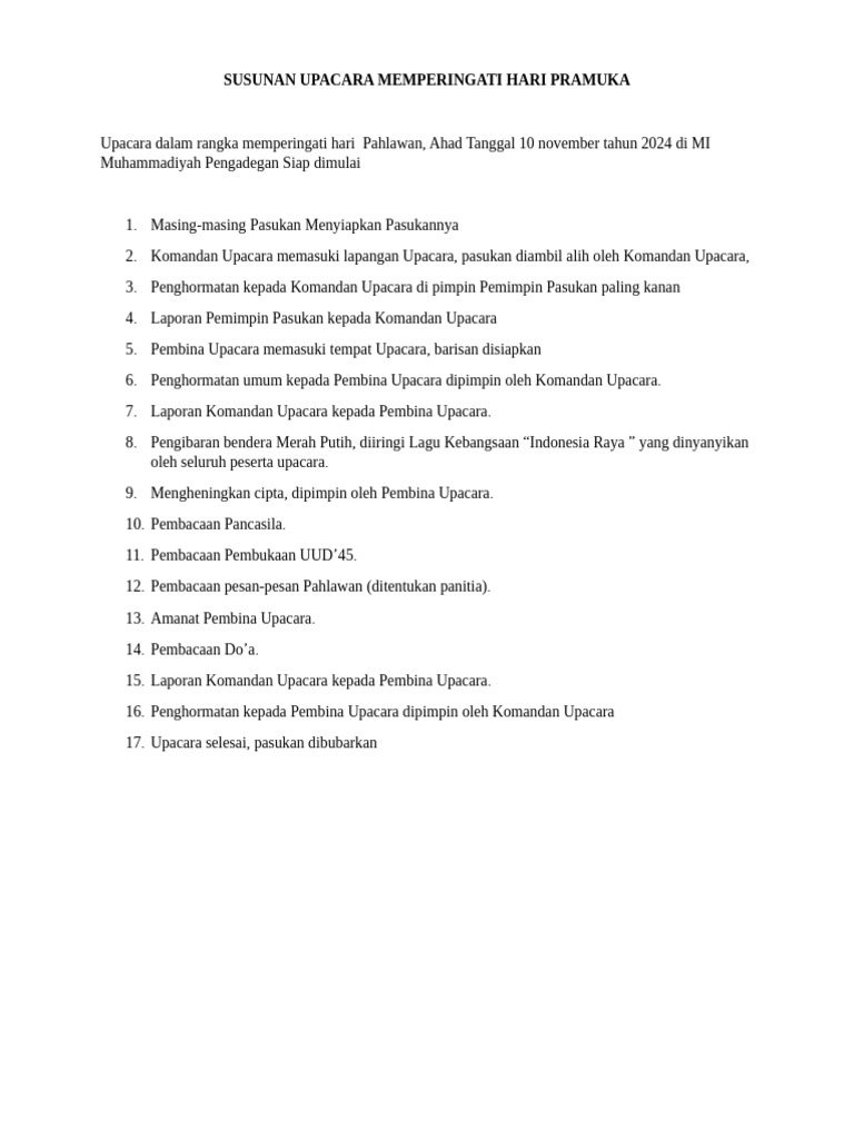 Susunan Upacara Hari Pramuka 2024 | PDF