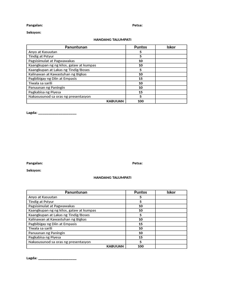 Rubriks NG Talumpati | PDF