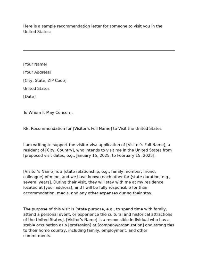 Visa Recommendation Letter Template | PDF | Travel Visa