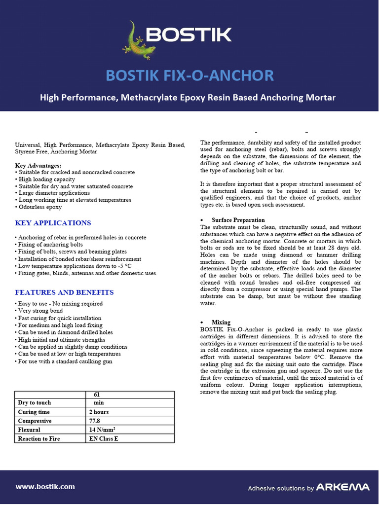 TDS Bostik Fix-O-Anchor - 221124 | PDF | Screw | Building Engineering