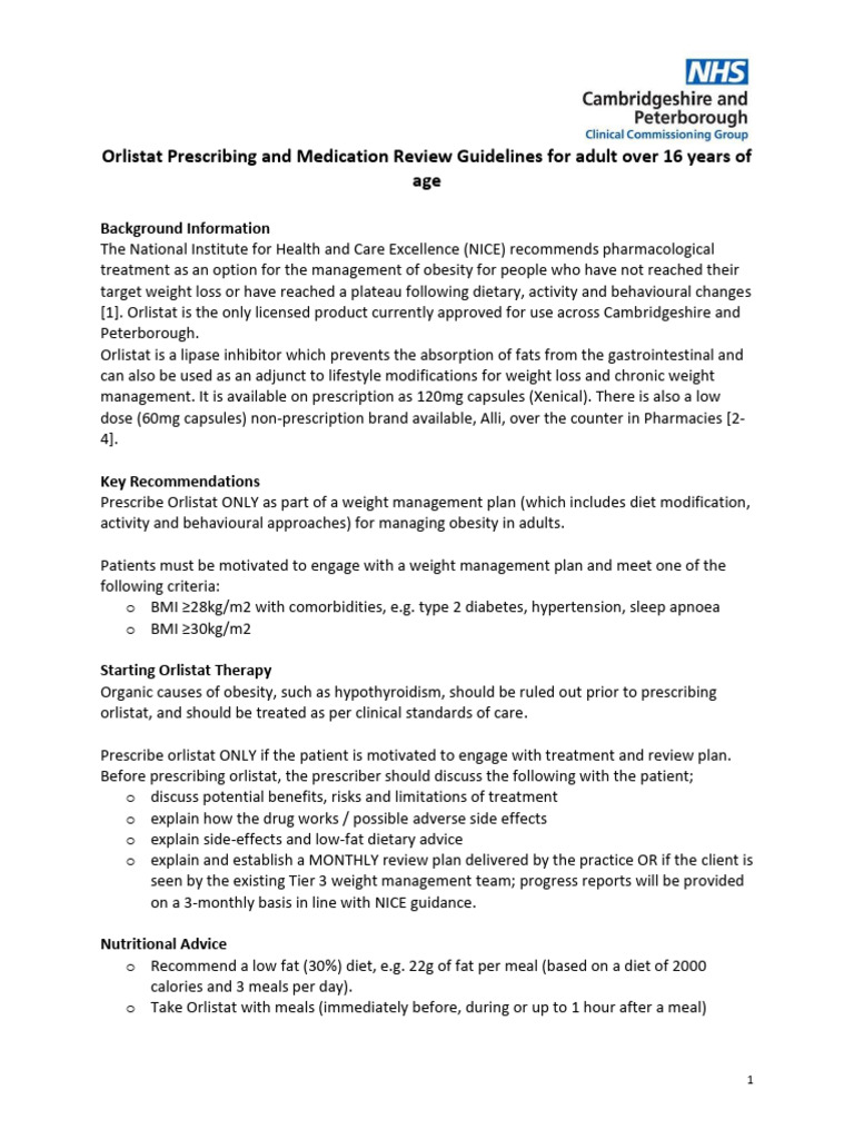 Orlistat Prescribing Guidelines | PDF | Dieting | Obesity