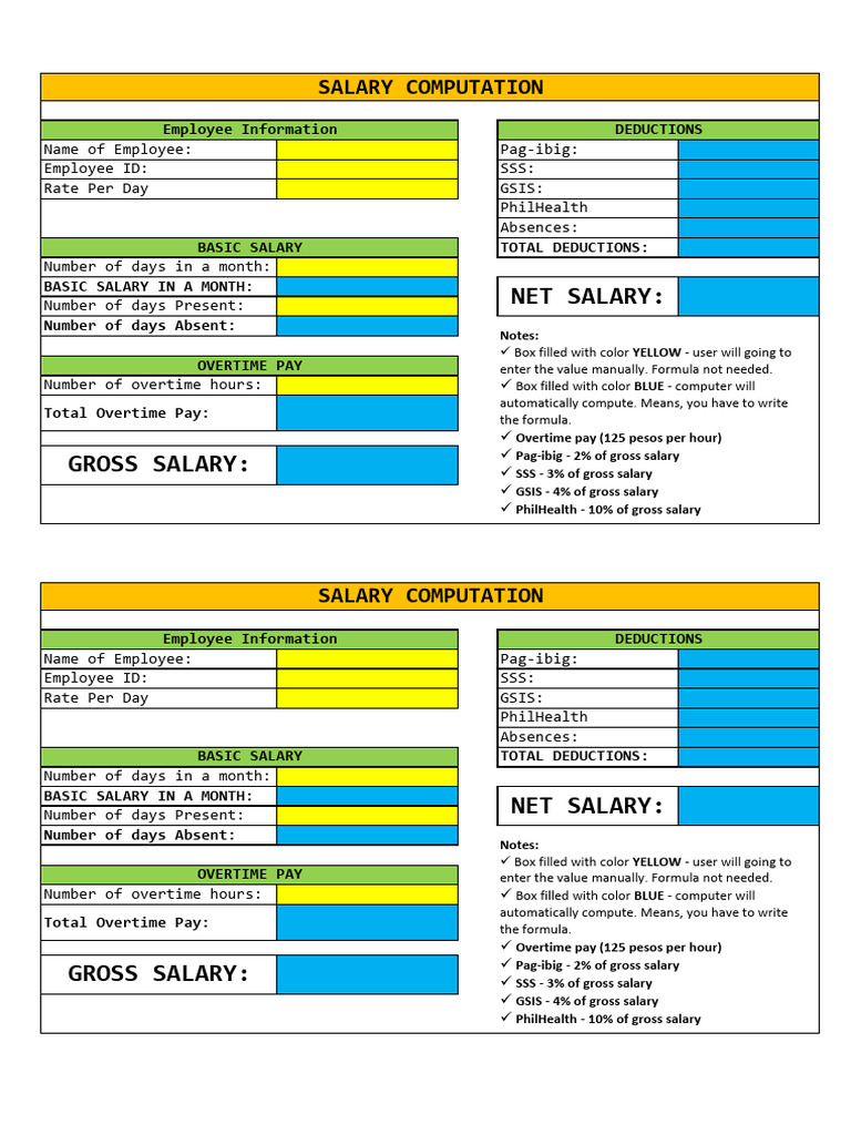 MS Excel Salary Computation | PDF | Salary | Overtime