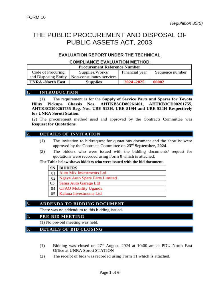 Evaluation Report FORM 16 PICKUPS OCT 2024 | PDF